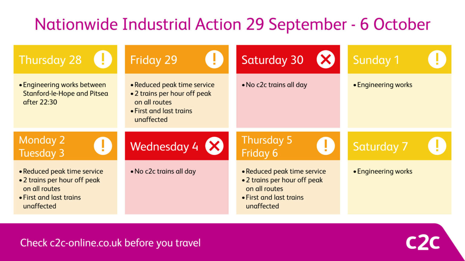 Industrial action update September and October | c2c Trains to/from ...